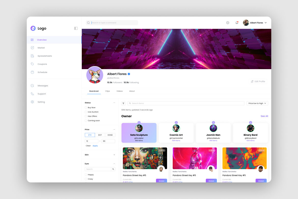 NFT Profile Dashboard UI Kit | Deeezy