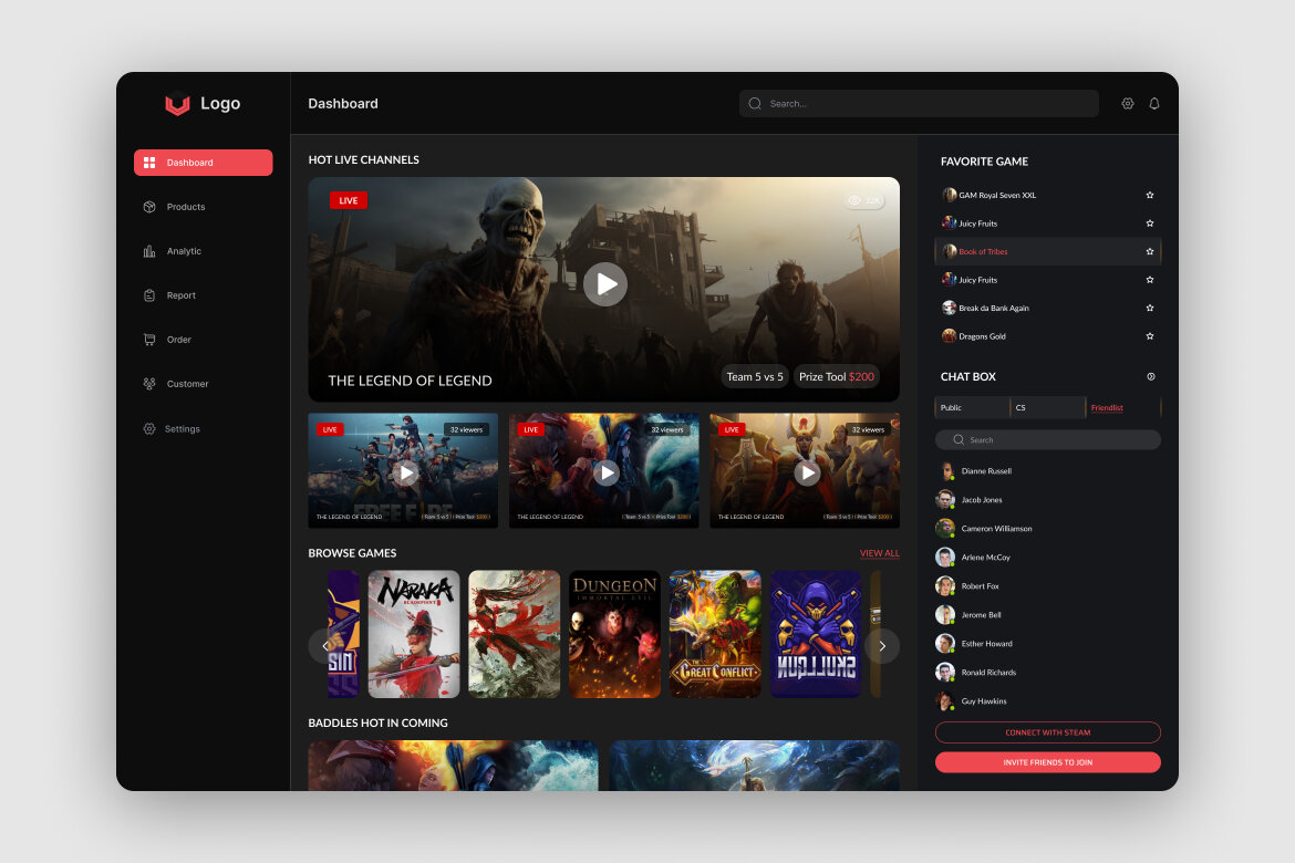 Game Streaming Dashboard UI Kit | Deeezy