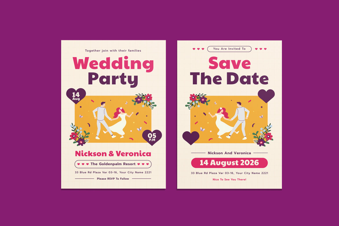 Dancing Flows Wedding Invitation Template | Deeezy