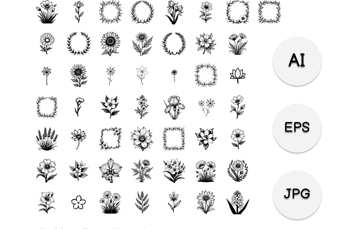 50 Clipart Flower illustration black | Deeezy