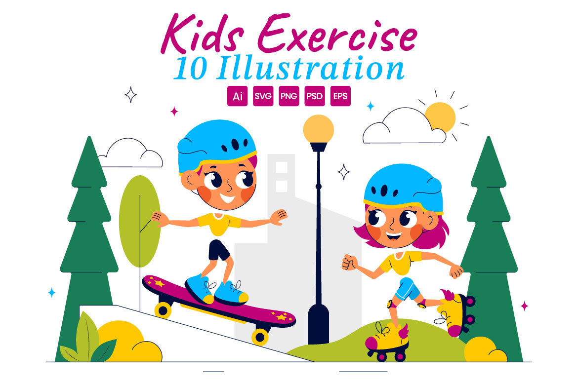 10 Happy Kids Exercise Illustration | Deeezy