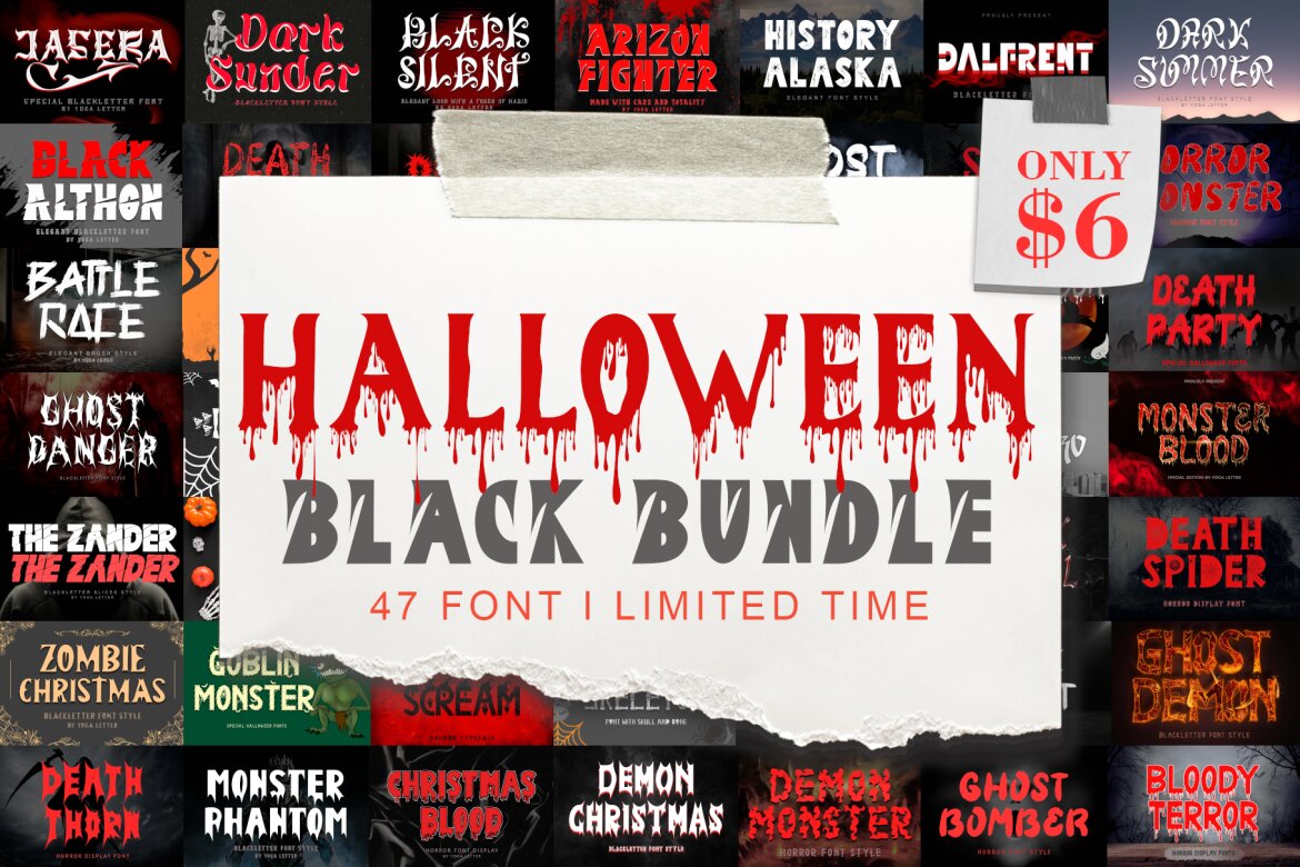 Halloween Black Bundle - 47 Fonts | Deeezy