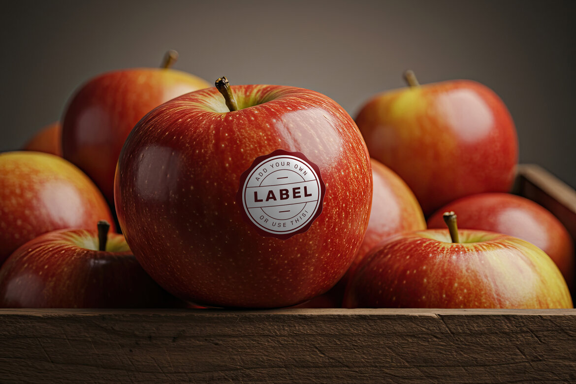 Sticker Logo Stamp on Apple Fruit Mockup | Deeezy