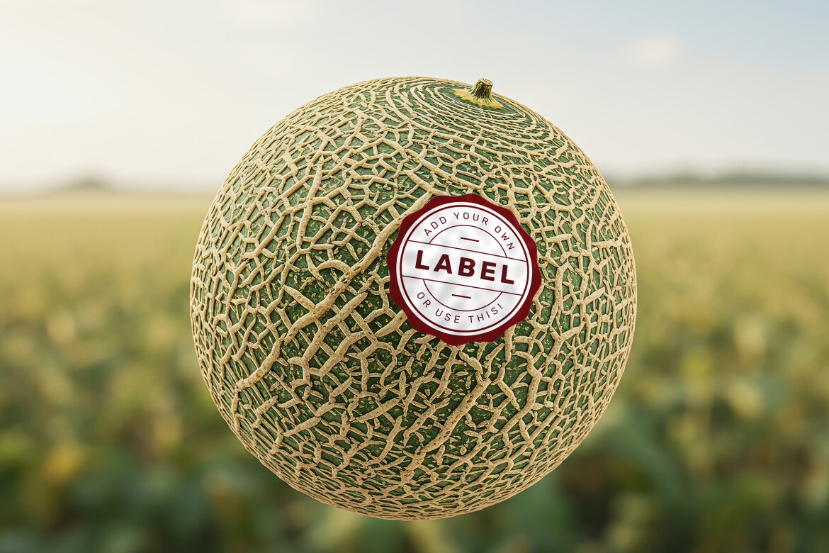 Sticker Logo Stamp on Melon Fruit Mockup | Deeezy