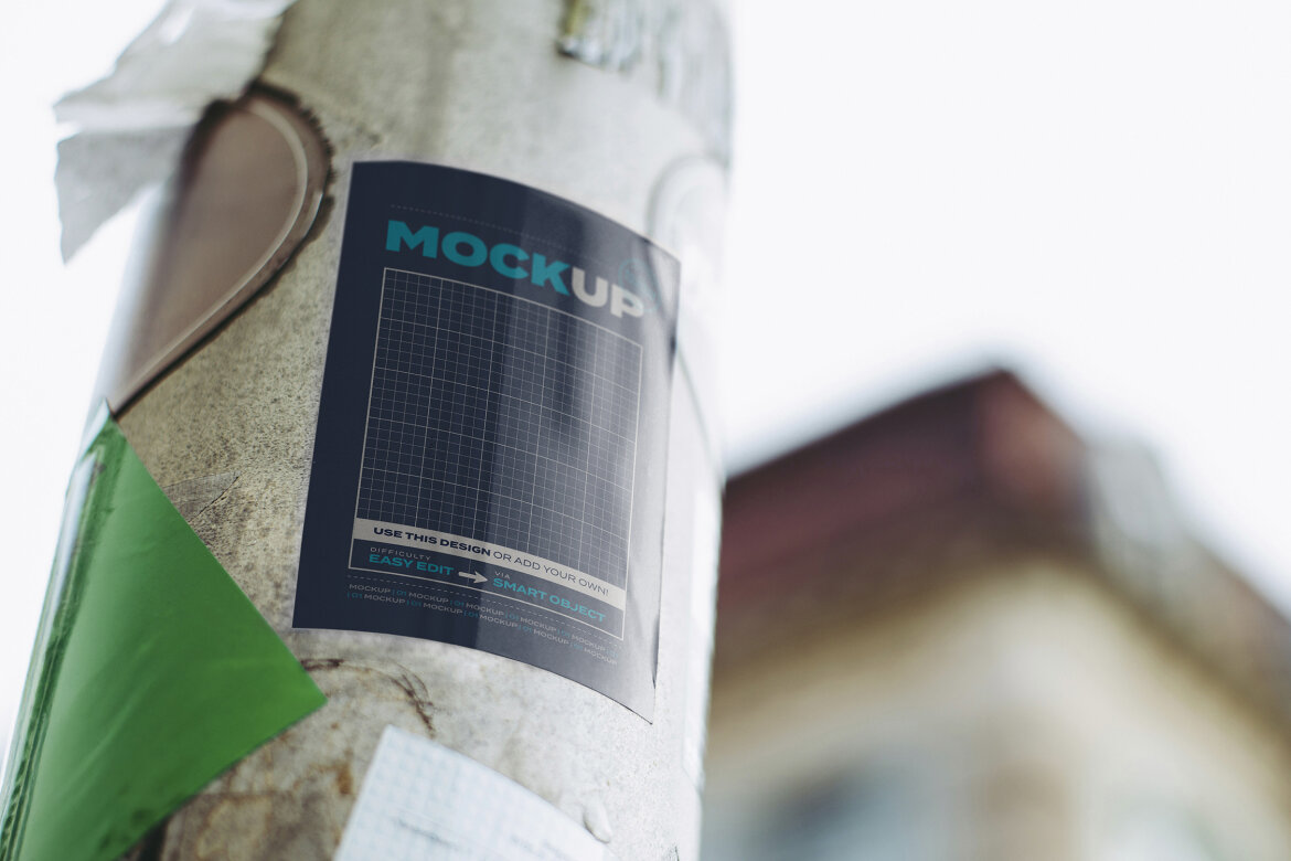 Signs Stickers Paste on Street Poles Mockups | Deeezy