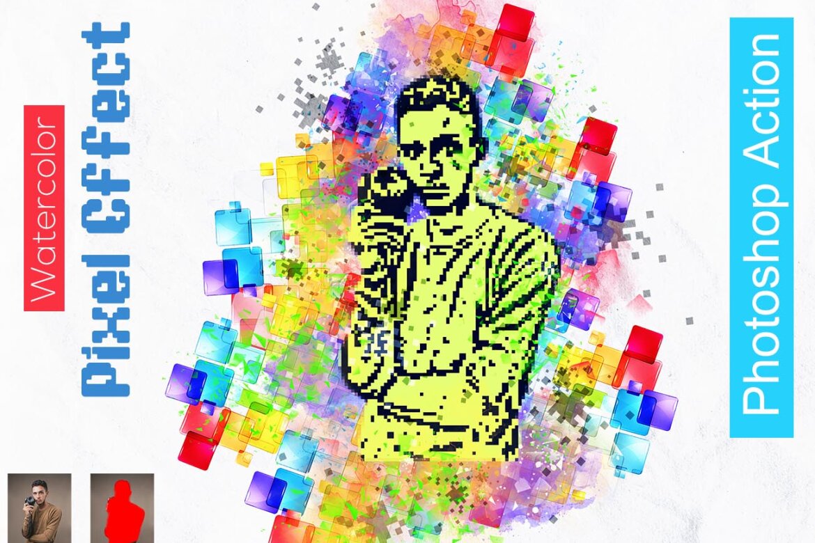 Watercolor Pixel Effect Photoshop Action | Deeezy