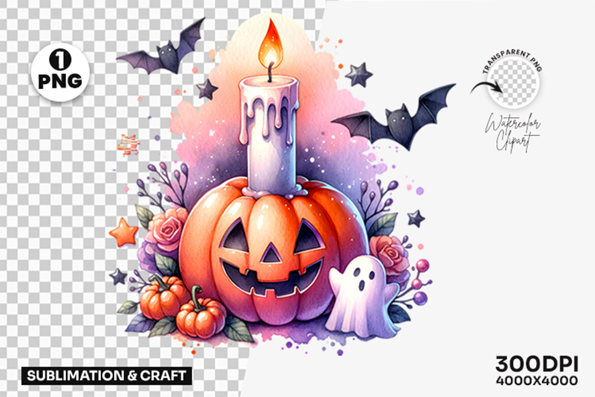 Halloween Pastel Candle Pumpkin Clipart Sublimation Design | Deeezy