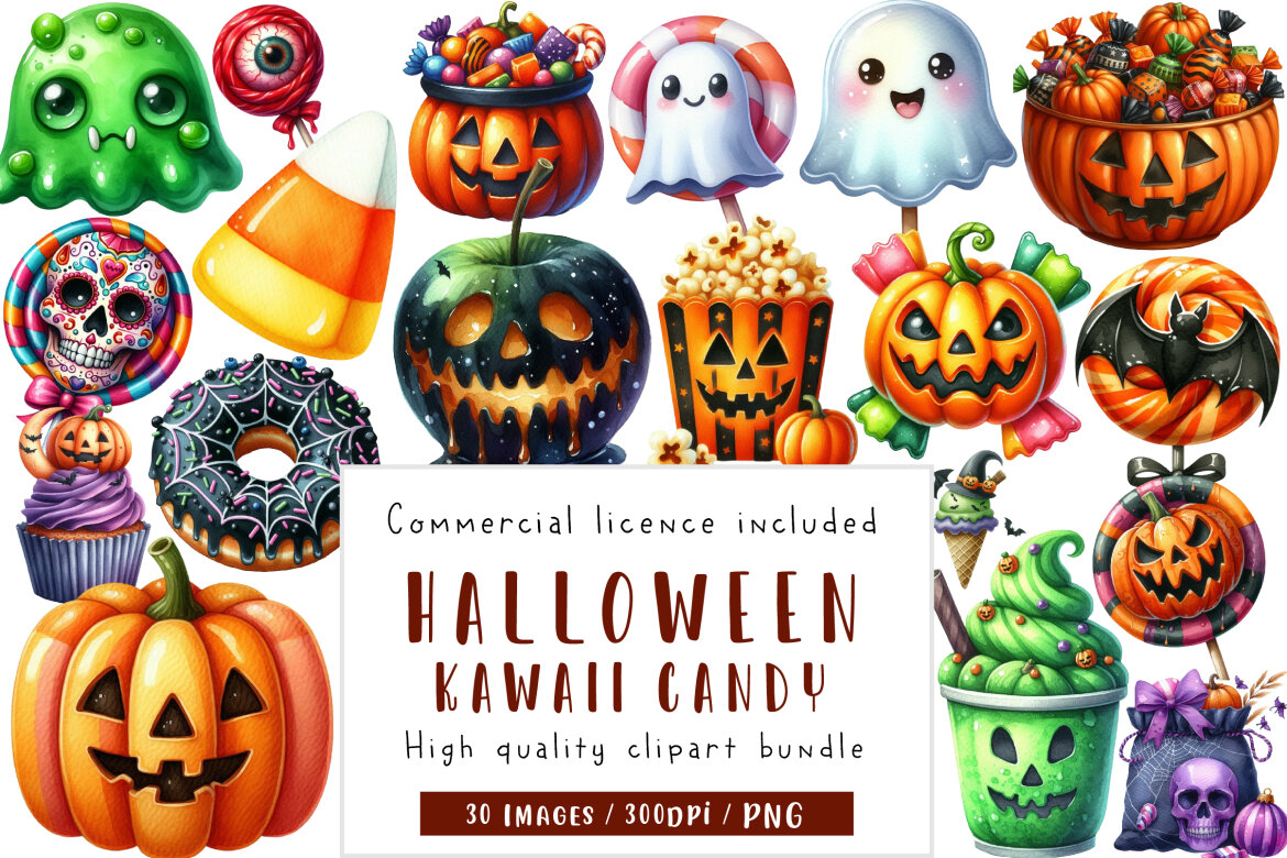 Kawaii Halloween Candy Stickers Clipart | Deeezy