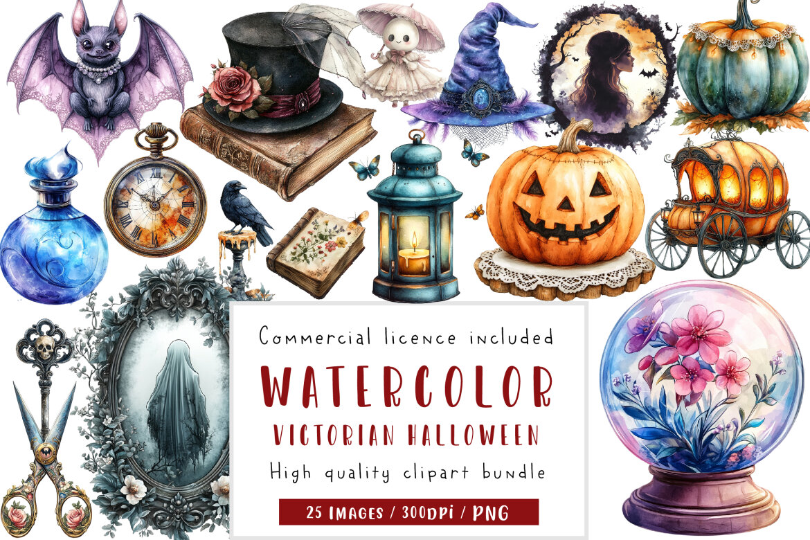 Victorian Halloween Clipart Bundle | Deeezy