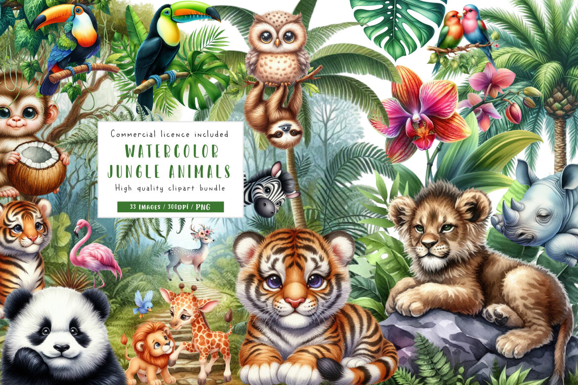 Cute Jungle Animals Clipart | Deeezy