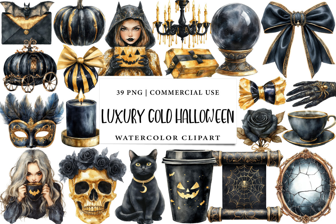 Luxury Black and Gold Halloween Clipart | Deeezy