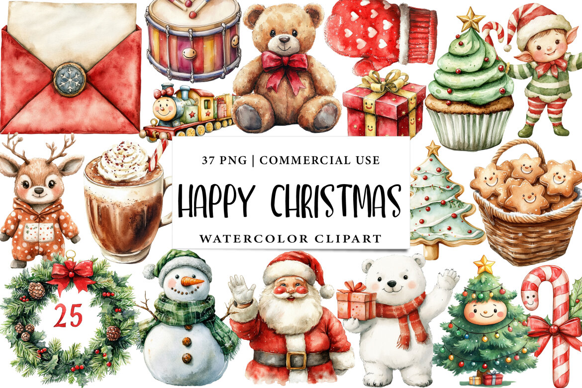 Happy Christmas Clipart Bundle | Deeezy