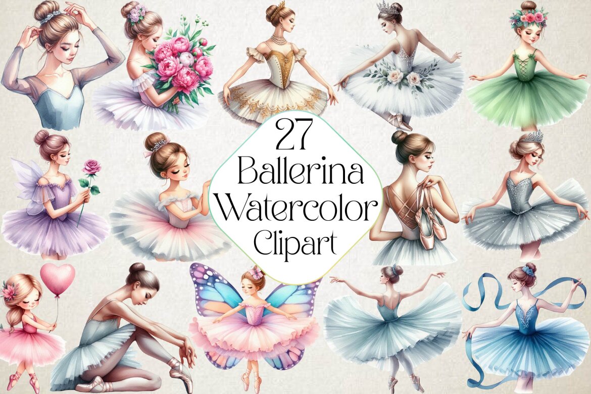 Ballerina Watercolor Clipart | Deeezy