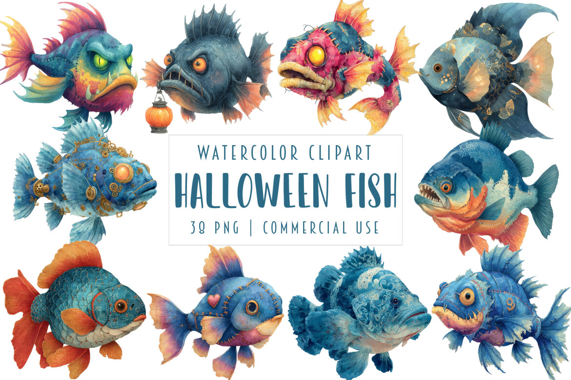 Cute Halloween Fish Clipart | Deeezy