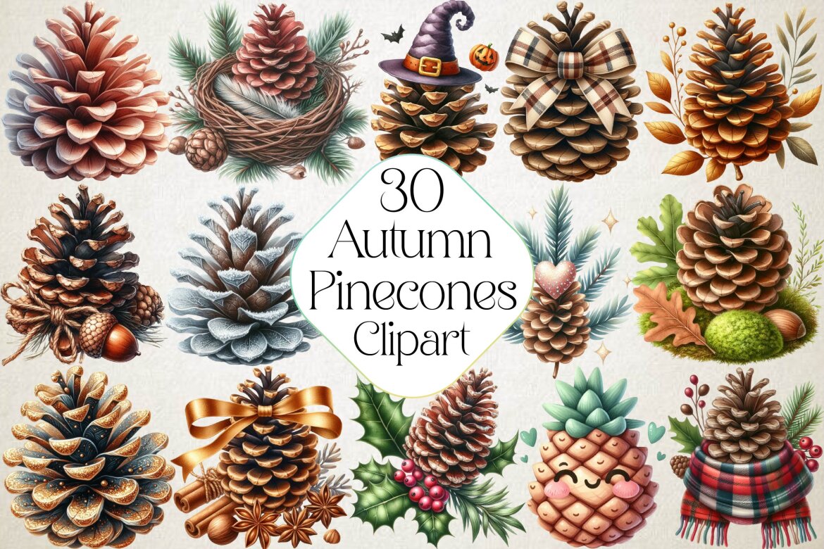 Autumn Pinecones Sublimation Clipart | Deeezy