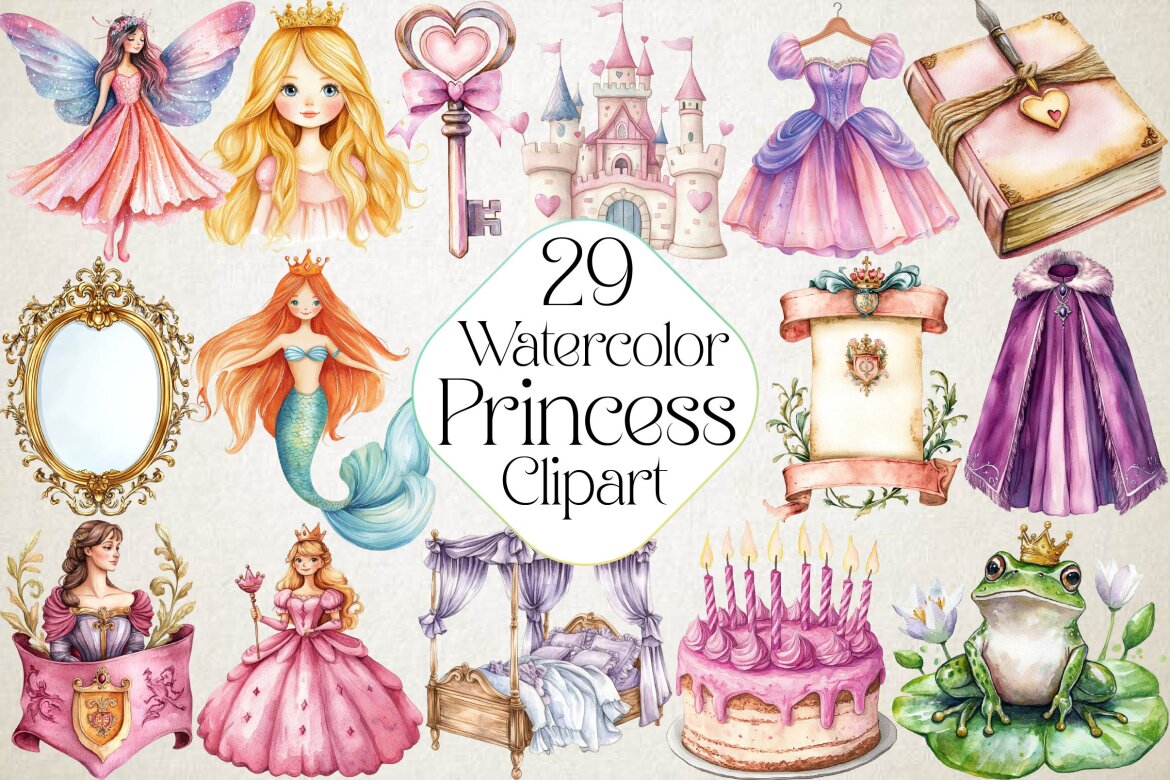 Watercolor Princess Clipart | Deeezy