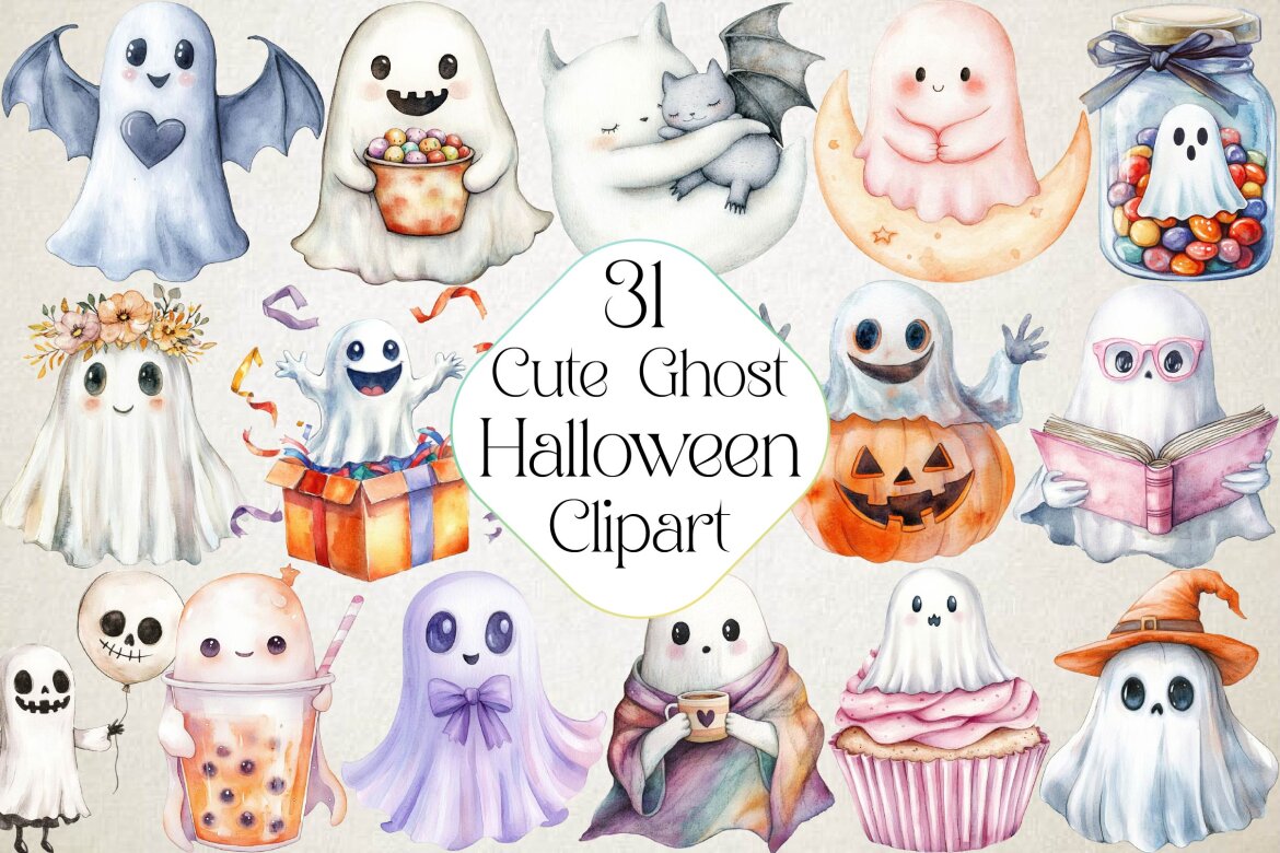Cute Halloween Ghost Clipart PNG | Deeezy