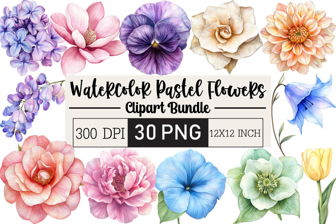 Watercolor Pastel Flowers Clipart | Deeezy