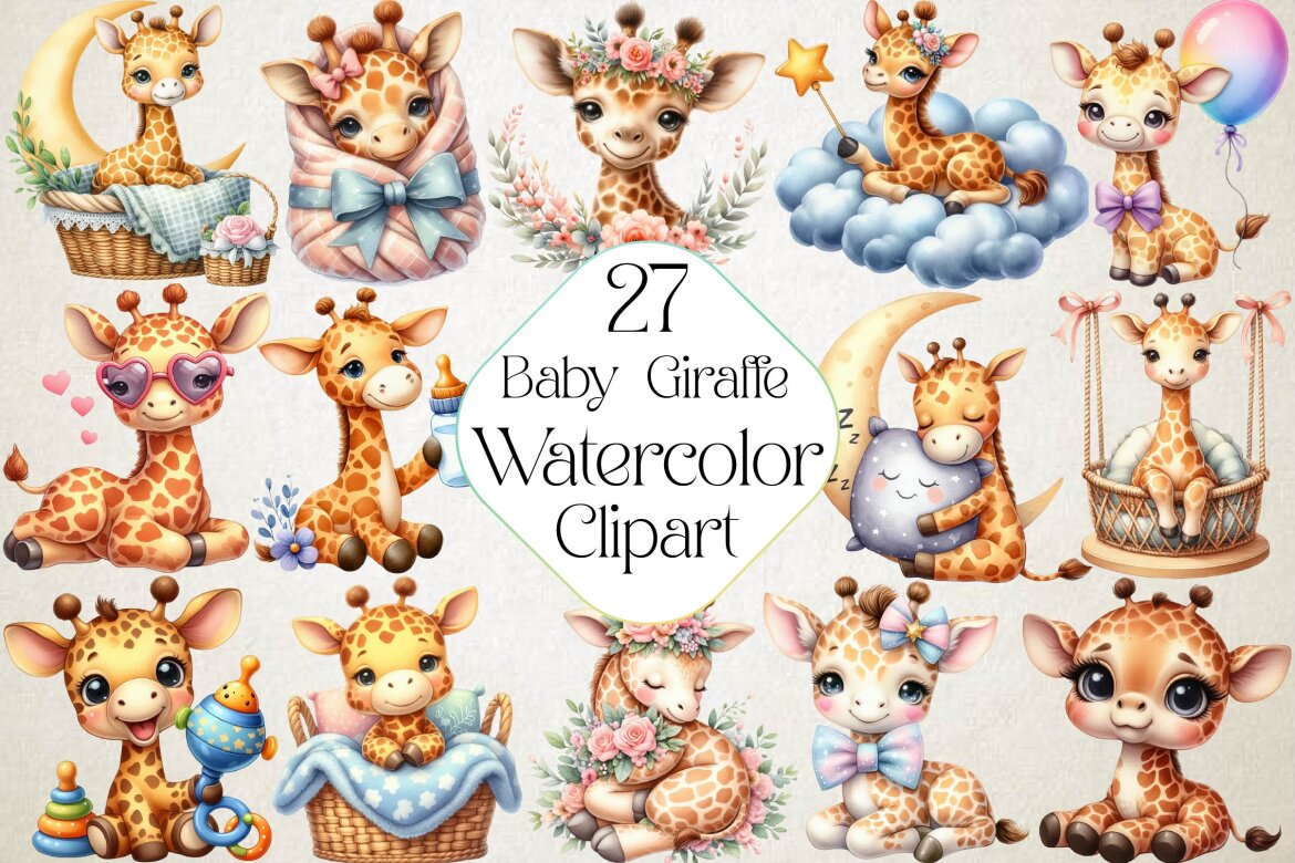 Baby Giraffe Watercolor Clipart | Deeezy