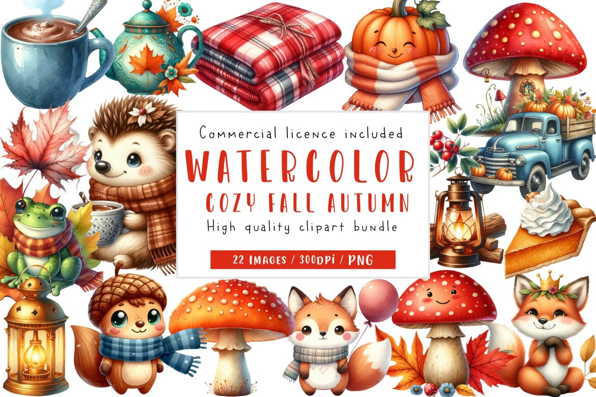 Kawaii Cozy Fall Autumn Clipart | Deeezy