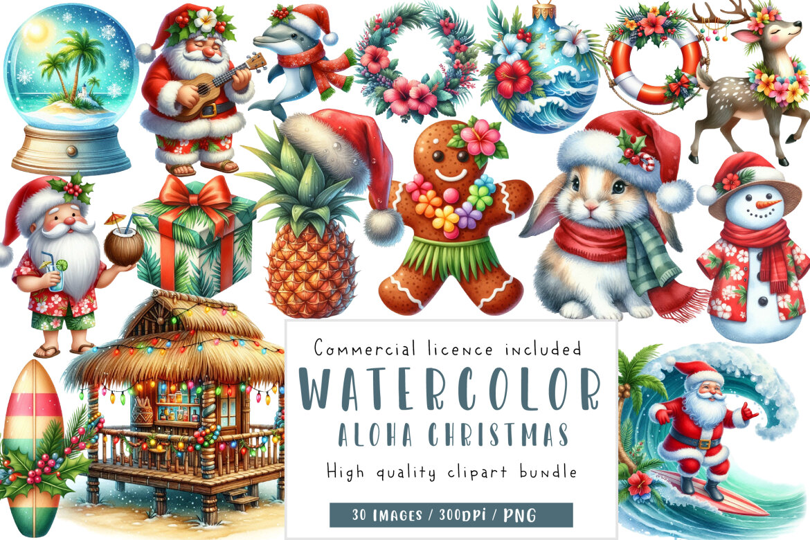 Tropical Aloha Christmas Clipart | Deeezy