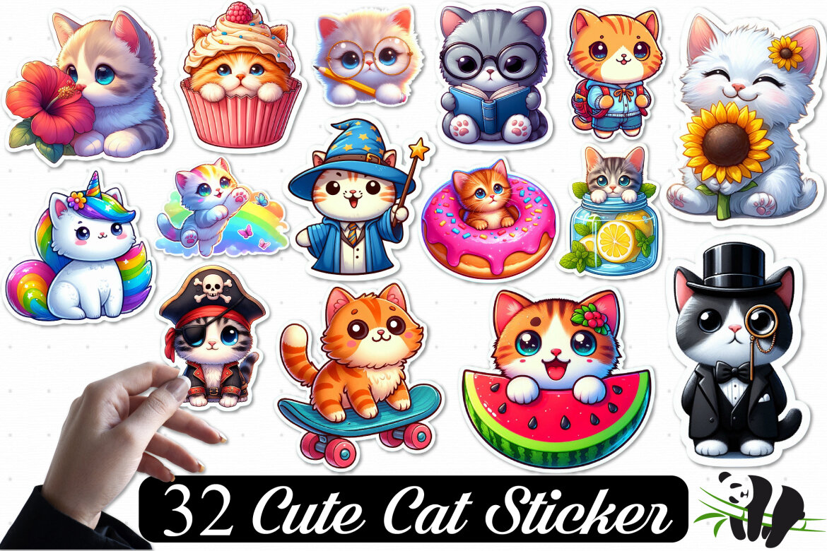 Kawaii Cute Cat Sticker Design PNG | Deeezy
