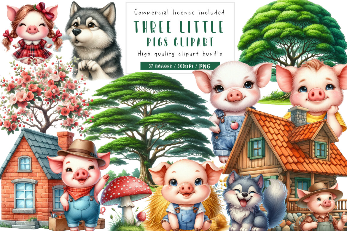 Three Little Pigs Clipart | Deeezy