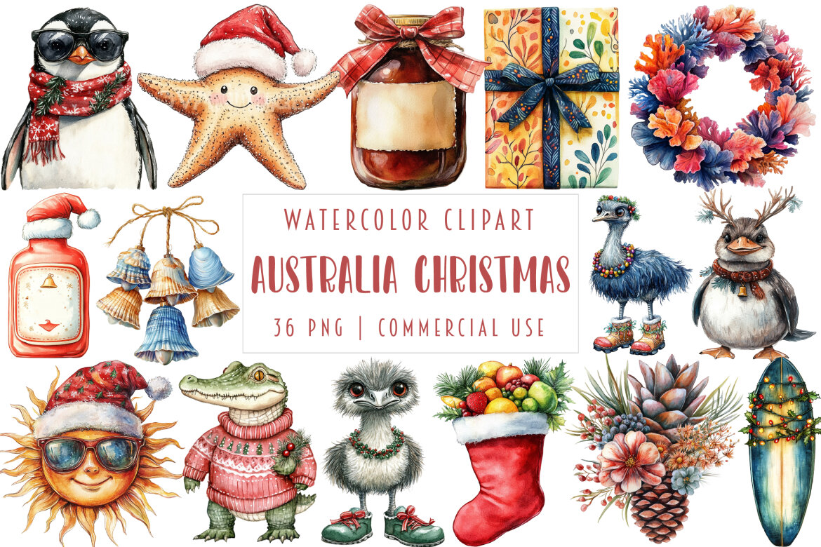Australia Christmas Clipart Bundle | Deeezy