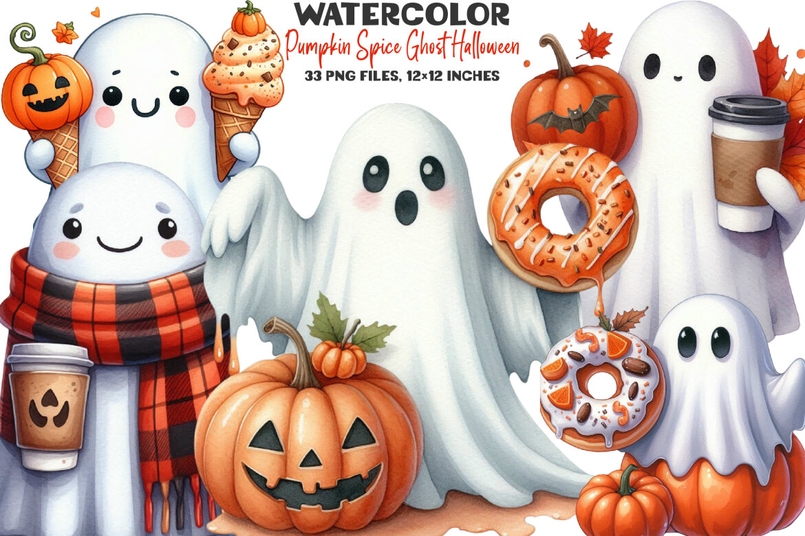 Pumpkin Spice Ghost Halloween Clipart | Deeezy