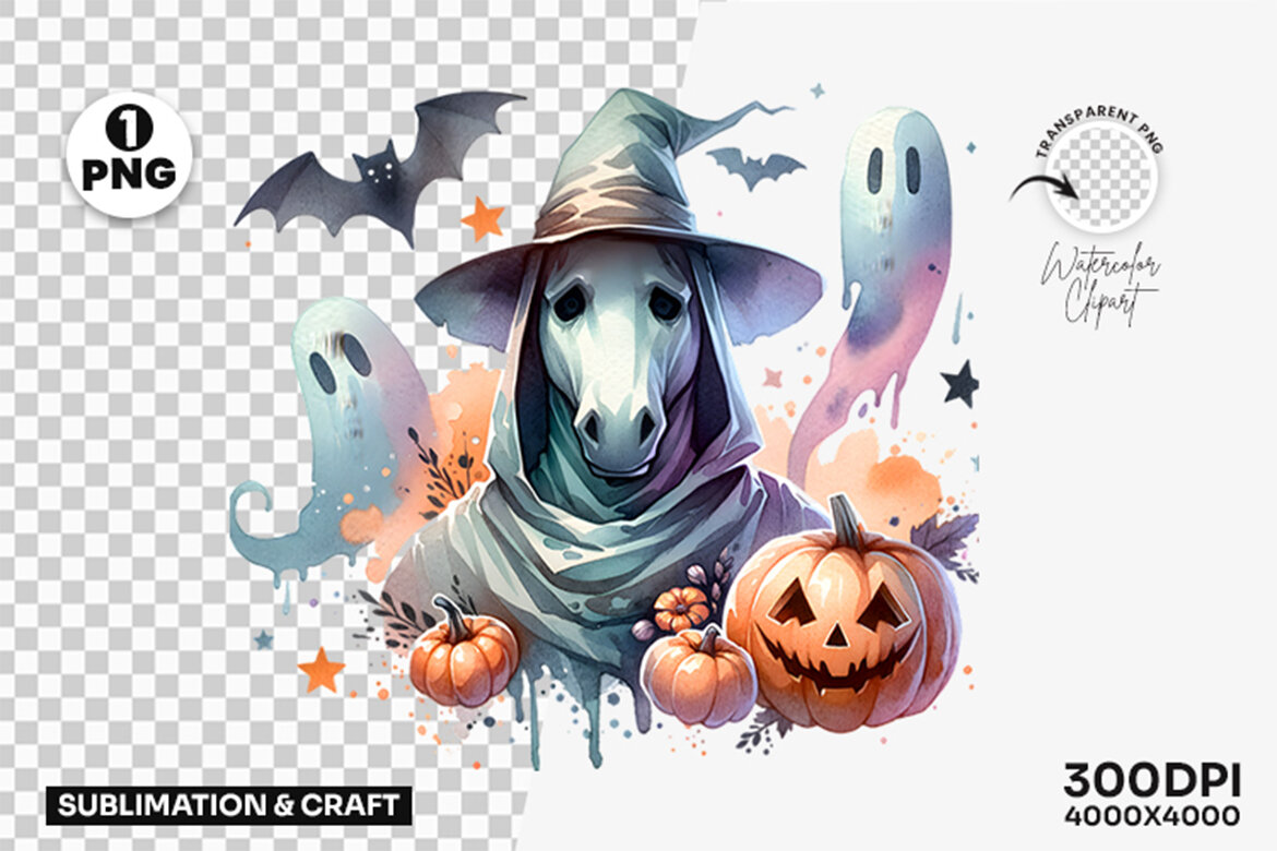 Halloween Pastel Witch Girl Ghost Pumpkin Clipart Sublimation Design ...