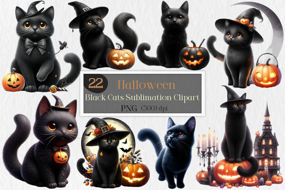 Cat Black Halloween Sublimation Clipart | Deeezy