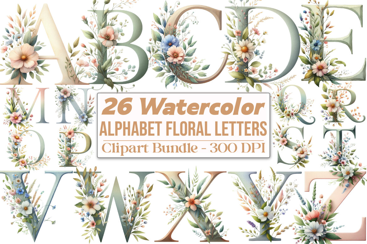 Alphabet, Letters, Floral Clipart | Deeezy