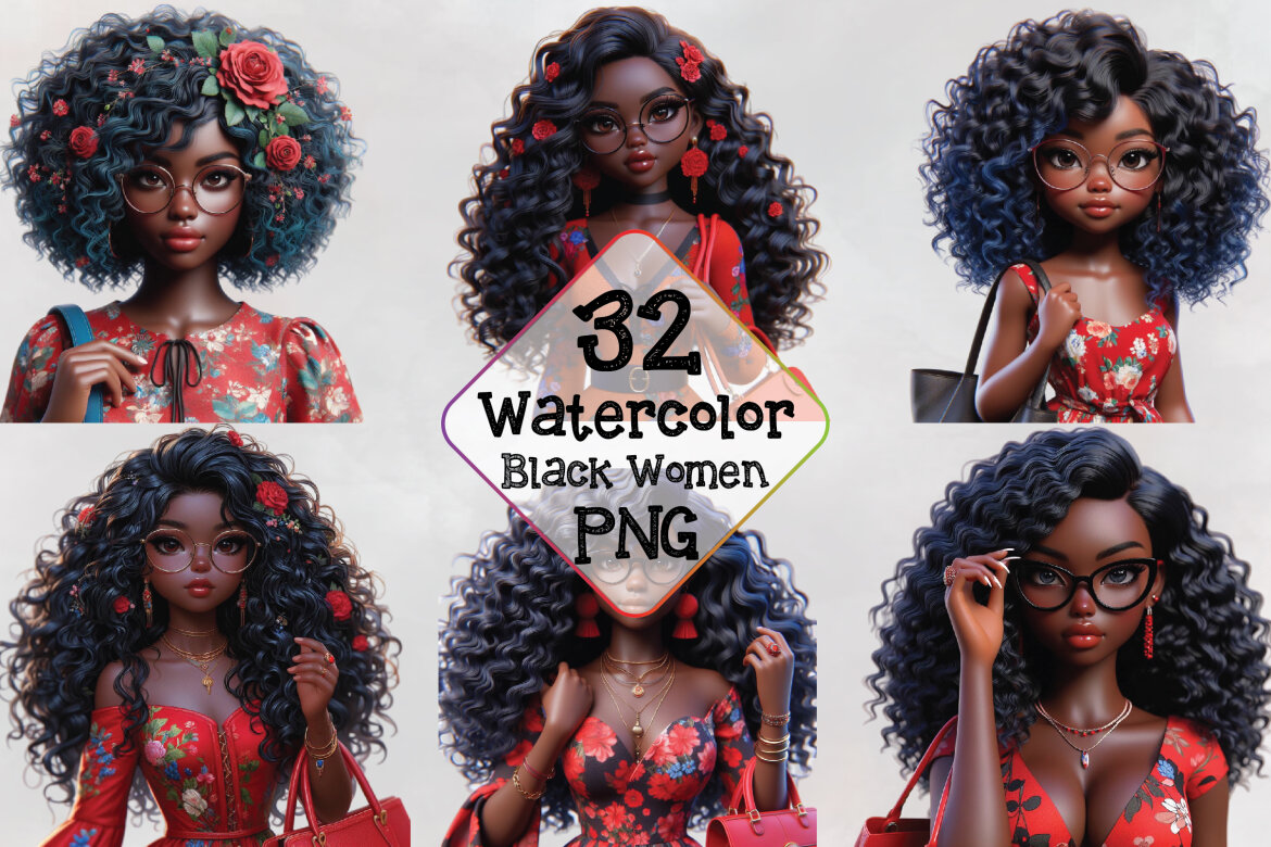 Watercolor Black Women Clipart Bundle | Deeezy