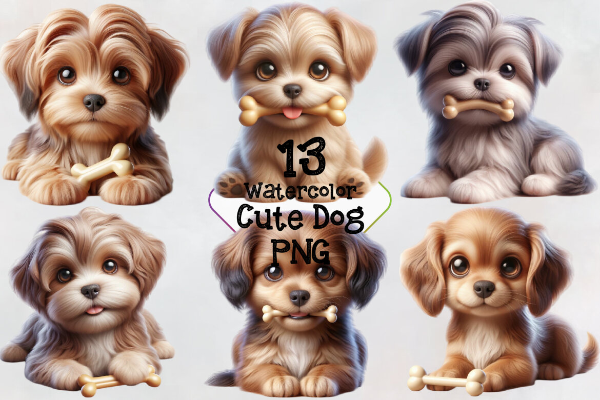 Watercolor Cute Dog Clipart Bundle | Deeezy