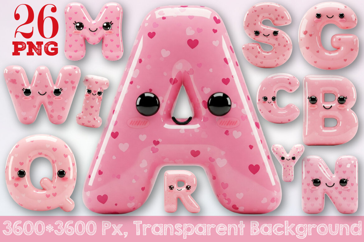 Cute kawaii Alphabet Clipart Bundle | Deeezy