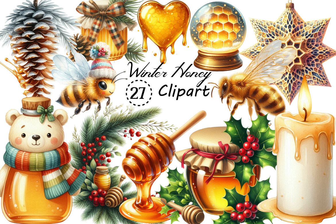 Watercolor Winter Honey Clipart | Deeezy