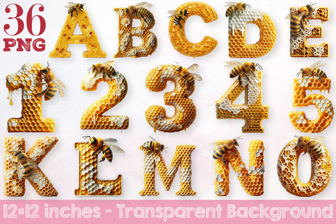 Watercolor Cute Bee Alphabet Clipart | Deeezy