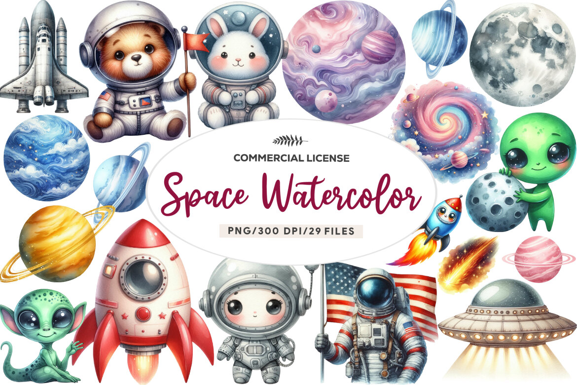 Space watercolor clipart | Deeezy