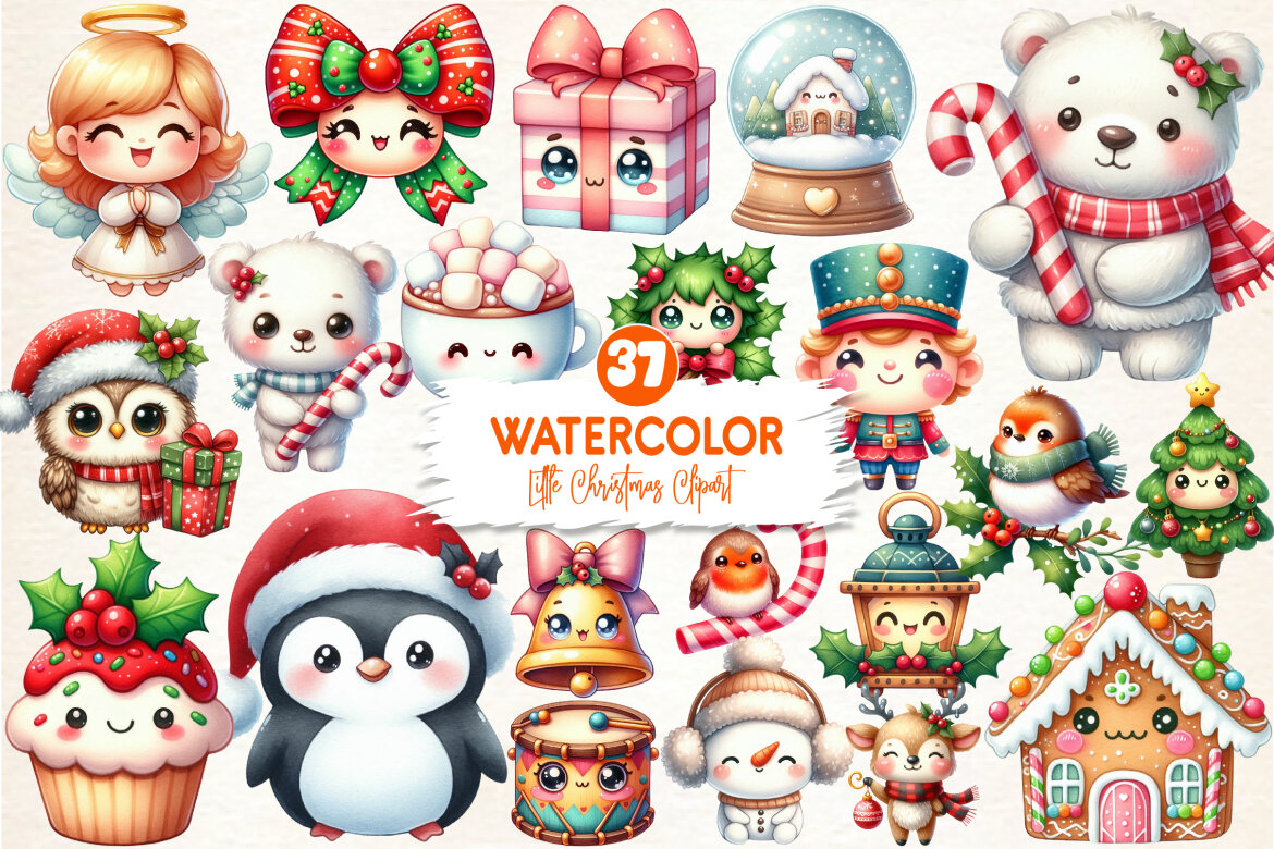 Kawaii Little Christmas Clipart Bundle | Deeezy
