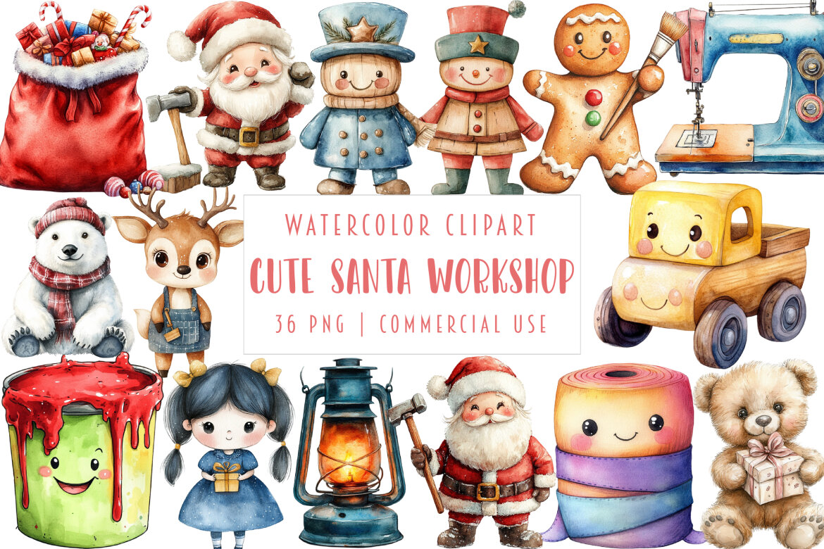 Cute Santa Workshop Clipart | Deeezy