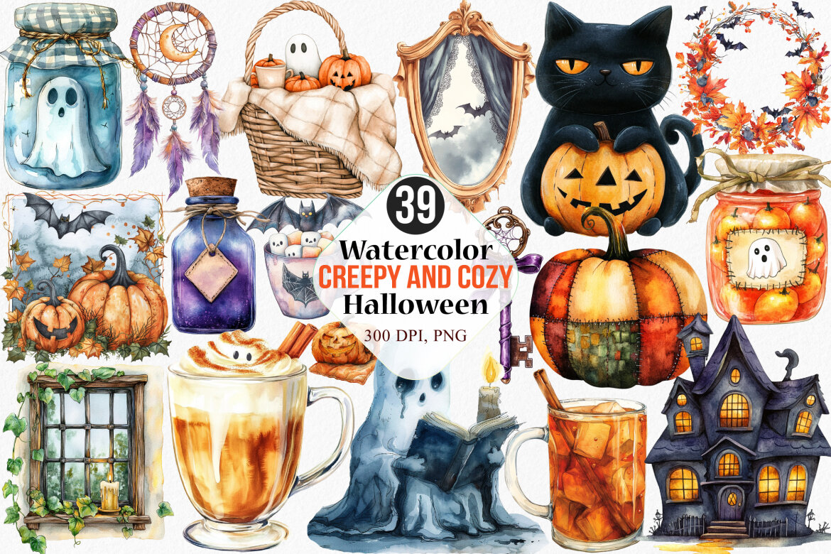 Watercolor Creepy And Cozy Halloween | Deeezy