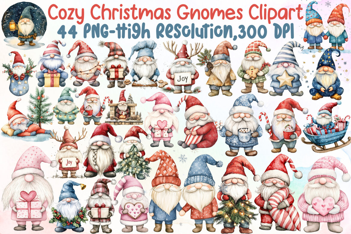 Cozy Christmas Gnomes Clipart | Deeezy