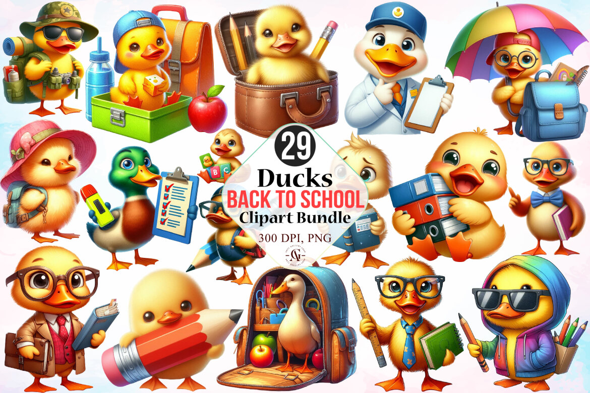 Ducks Back to School Clipart Bundle | Deeezy