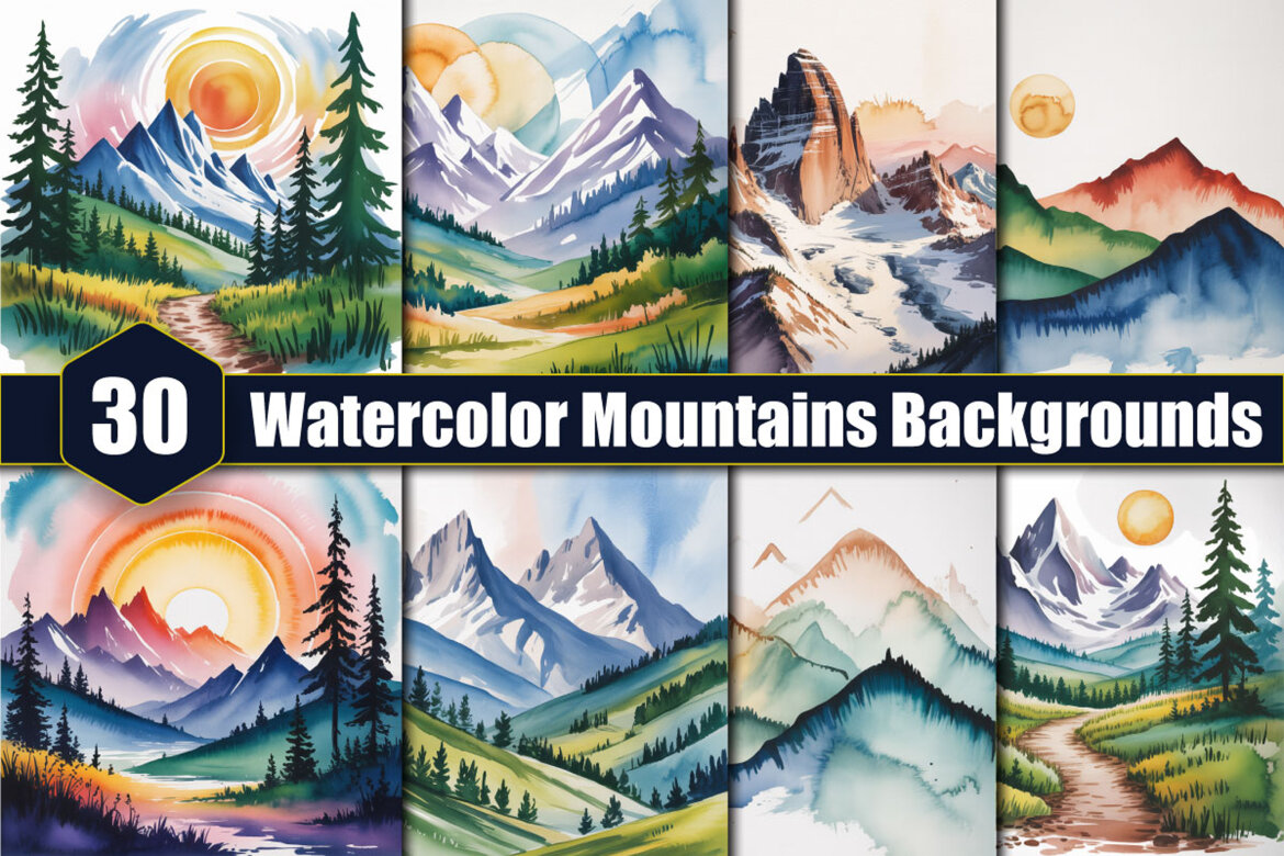 30 Watercolor Mountains Background | Deeezy
