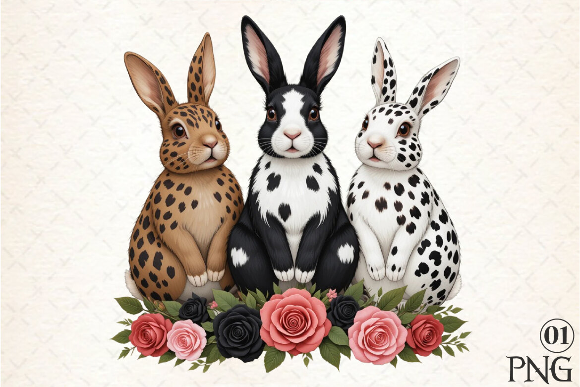 Floral Easter Bunny Tails Clipart PNG | Deeezy