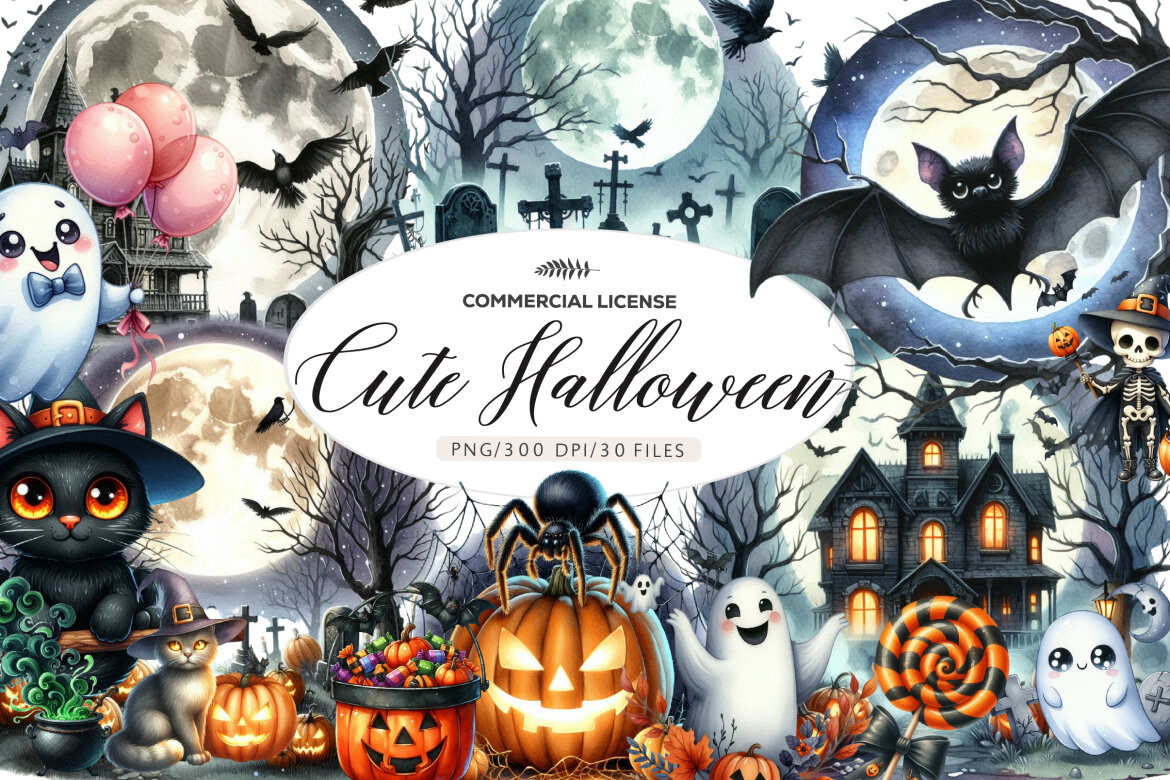 Watercolor Cute Halloween FREE Clipart | Deeezy