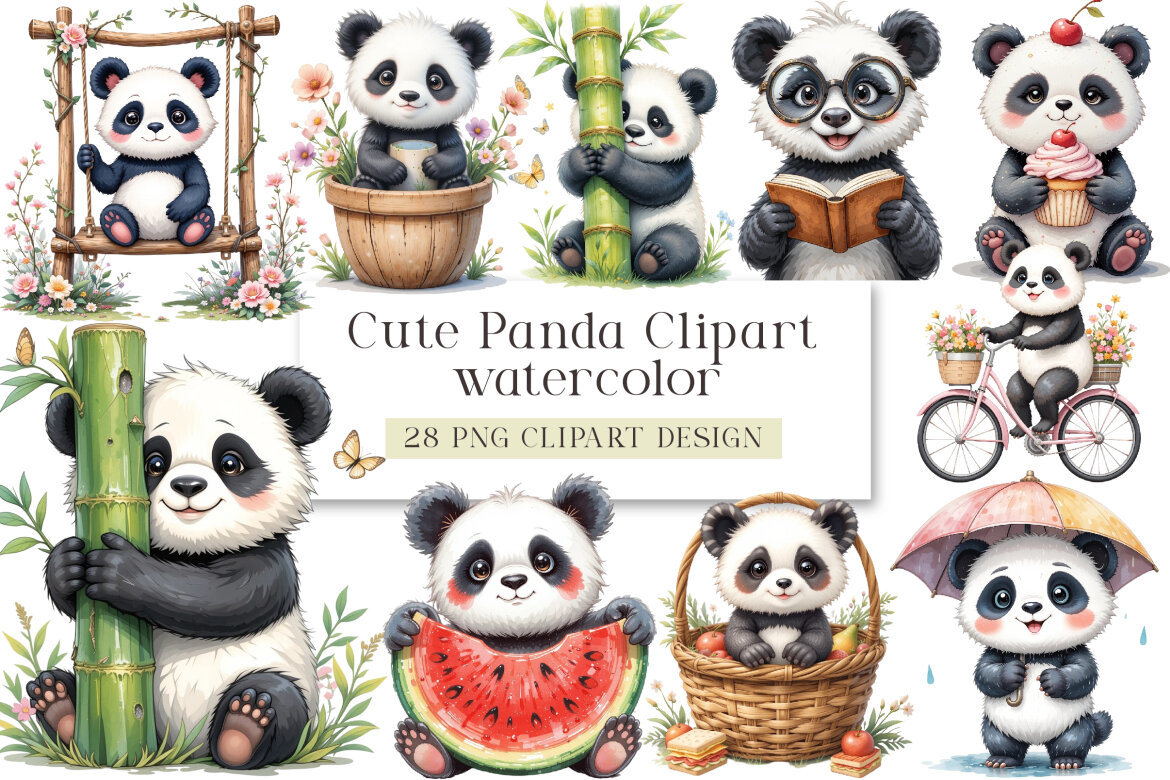 Cute Panda Clipart Bundle | Deeezy