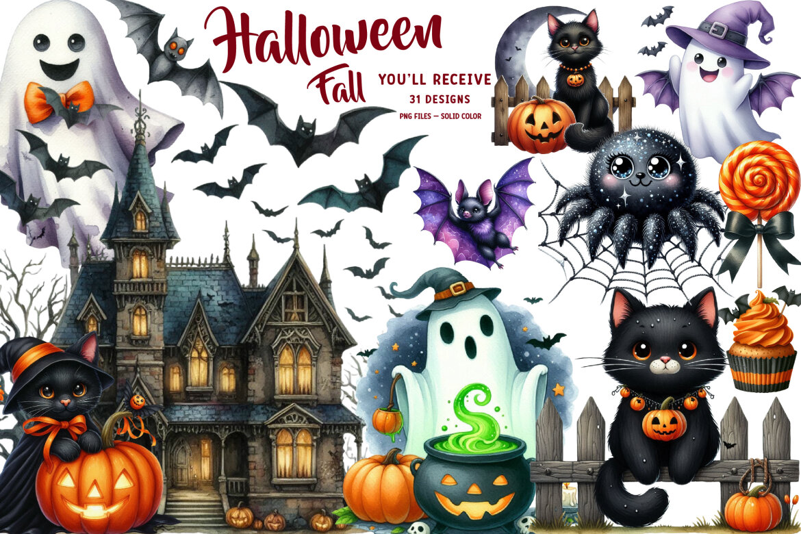 Kawaii Fall Halloween Clipart Bundle | Deeezy