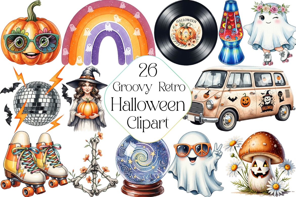 Groovy Retro Halloween Clipart | Deeezy