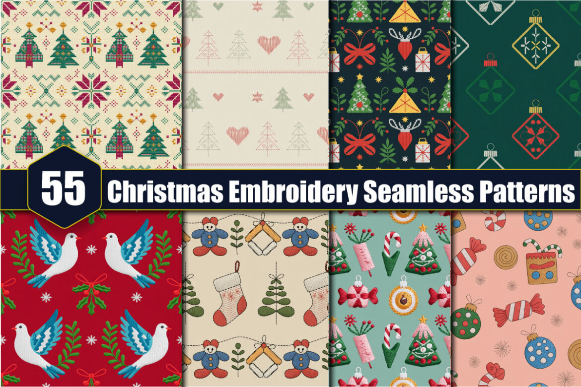 55 Christmas Embroidery FREE Seamless Patterns | Deeezy